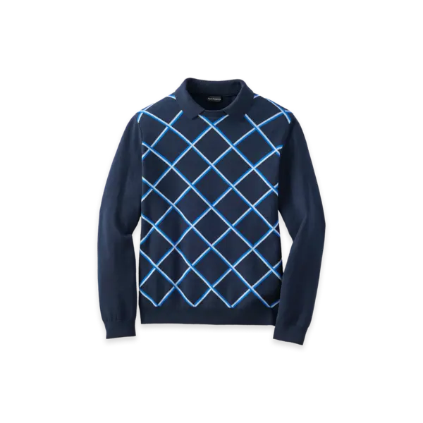 PAUL FREDRICK Cotton Crewneck Polo - Navy