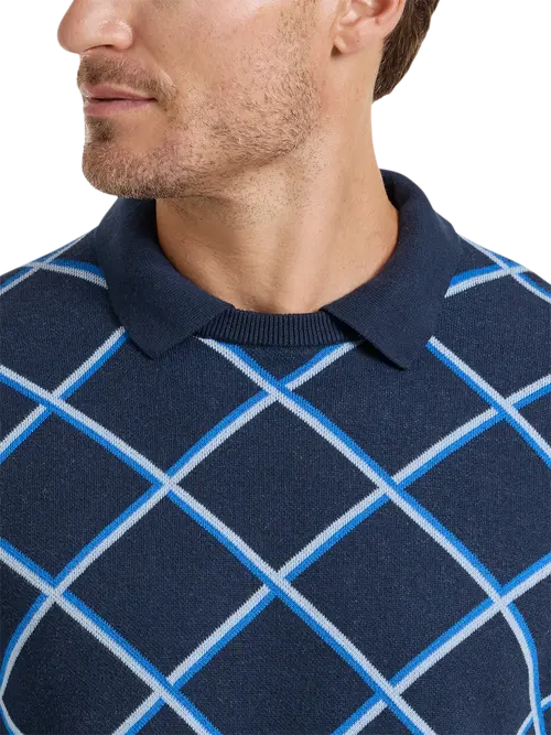 PAUL FREDRICK Cotton Crewneck Polo - Navy