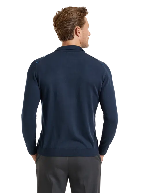 PAUL FREDRICK Cotton Crewneck Polo - Navy