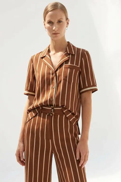 EXQUISE Striped Short Sleeve Shirt