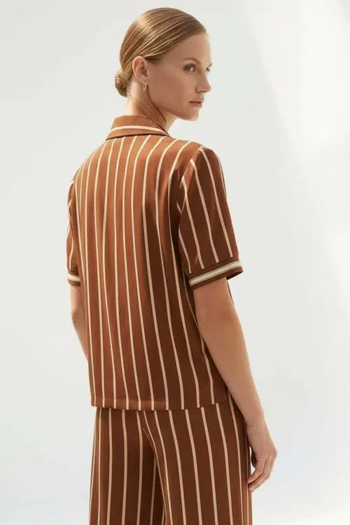 EXQUISE Striped Short Sleeve Shirt