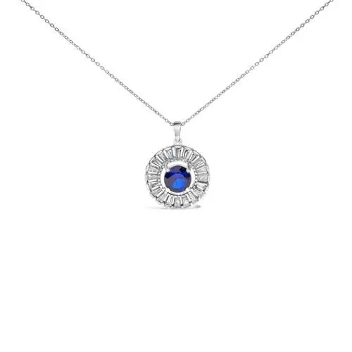 HAUS OF BRILLIANCE Sterling Lab Grown Sapphire And Baguette Diamond Medallion Pendant Necklace - Silver
