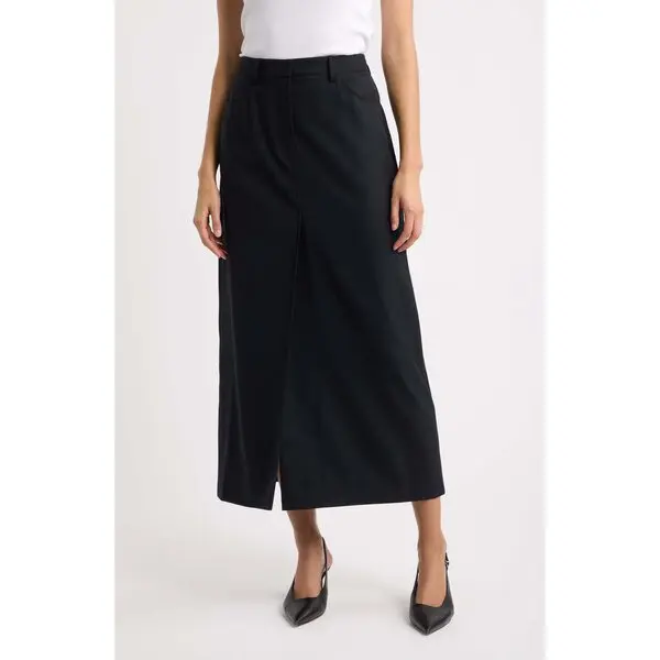 Theory Front Vent Wool Blend Maxi Skirt - Black