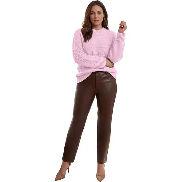 JESSICA LONDON Cable Knit Bell Sleeve Sweater - Pink
