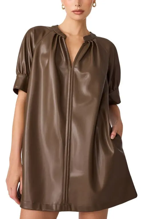 Steve Madden Sharleeen Puff Sleeve Faux Leather Shift Dress