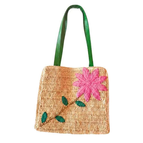 SARAH STEWART Cornelia Raffia And Leather Handwoven Shoulder Tote