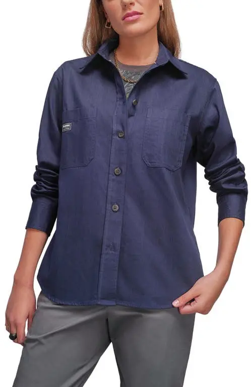 WILDFANG Essential Long Sleevde Button Up - Navy