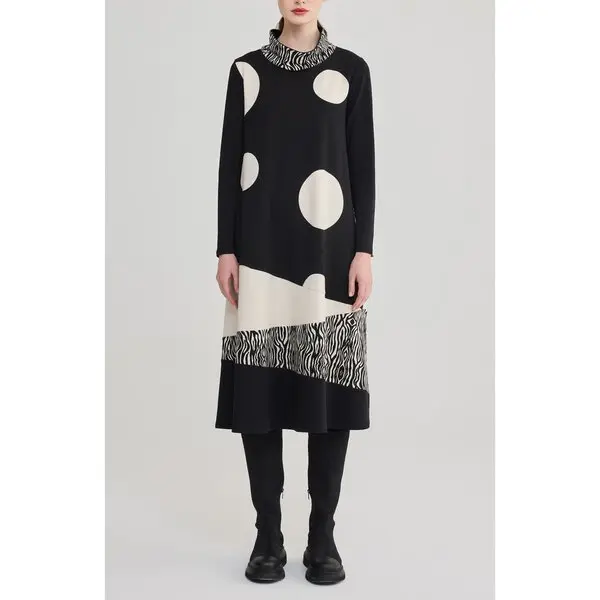 LUUKAA Giulia Mixed Printed Jersey Dress - Black