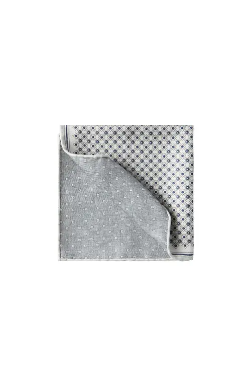 Brunello Cucinelli Silk Geometric Pattern Pocket Square - Avio Blue