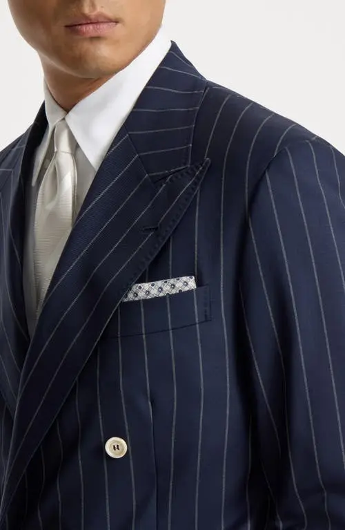 Brunello Cucinelli Silk Geometric Pattern Pocket Square - Avio Blue