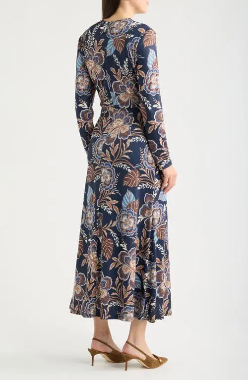 Julia Jordan Floral Long Sleeve Velvet Midi Dress