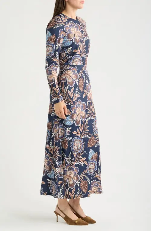 Julia Jordan Floral Long Sleeve Velvet Midi Dress
