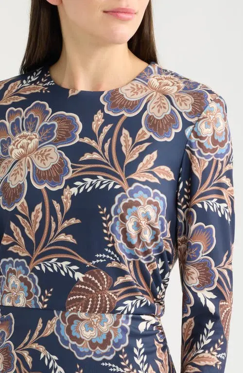 Julia Jordan Floral Long Sleeve Velvet Midi Dress