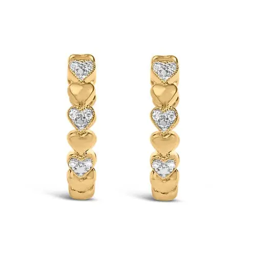 HAUS OF BRILLIANCE Gold Vermeil Diamond Accent Mini Heart Hoop Earring - Silver
