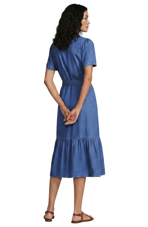 LANDS' END Light Weight Denim Tiered Midi Dress