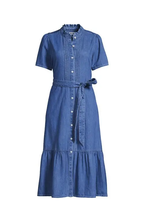 LANDS' END Light Weight Denim Tiered Midi Dress