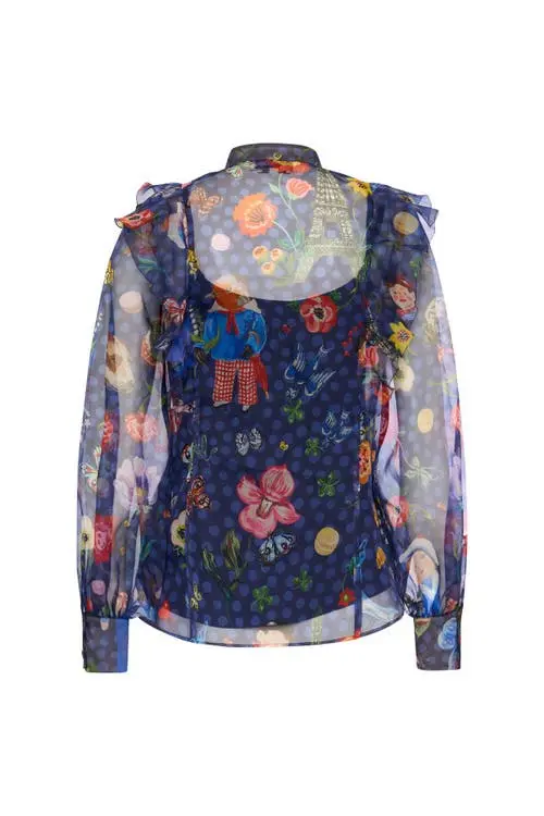 MAISON COMMON Printed Silk Organza Blouse With Ruffles