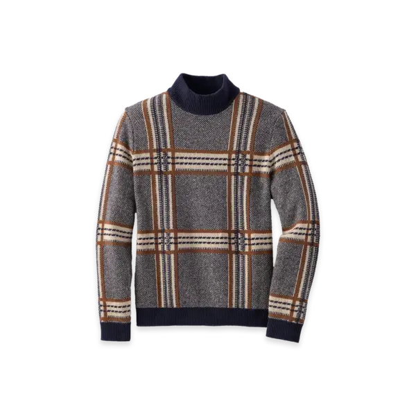 PAUL FREDRICK Wool Mockneck Sweater - Navy/brown