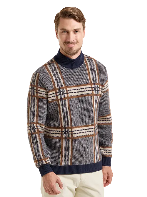 PAUL FREDRICK Wool Mockneck Sweater - Navy/brown