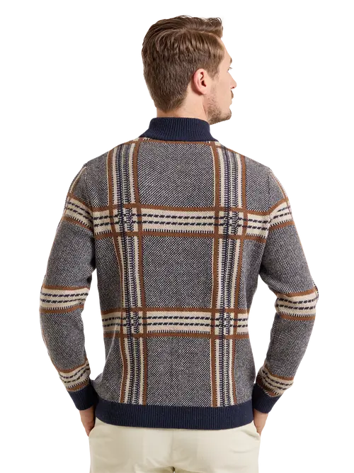 PAUL FREDRICK Wool Mockneck Sweater - Navy/brown