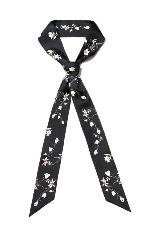 JESSIE ZHAO NEW YORK Silk Skinny Scarf Starlit Bloom - Black