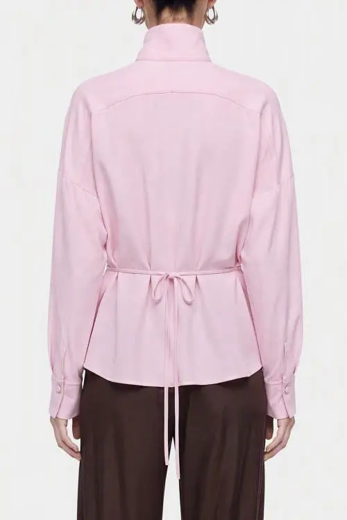 NOCTURNE Tie Detail Stand Collar Shirt - Grey