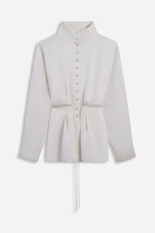 NOCTURNE Tie Detail Stand Collar Shirt - Ivory