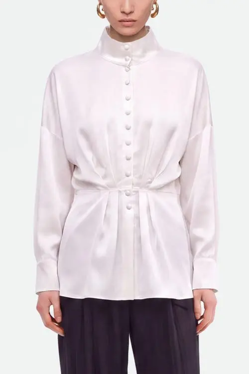 NOCTURNE Tie Detail Stand Collar Shirt - Ivory