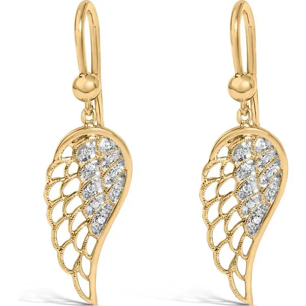 HAUS OF BRILLIANCE Gold Vermeil Diamond Accent Angel Wing Drop Earring - Silver