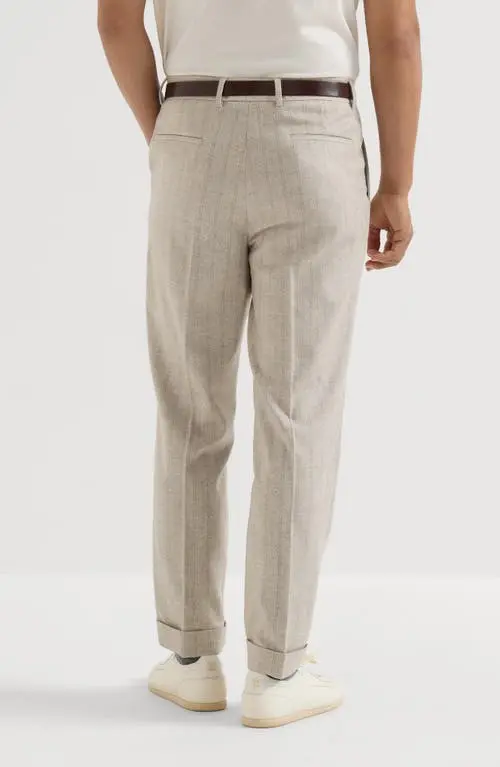 Brunello Cucinelli Striped Cashmere And Silk Diagonal Flannel Trousers With Pince