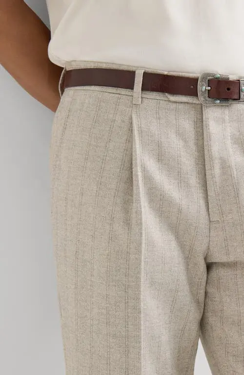 Brunello Cucinelli Striped Cashmere And Silk Diagonal Flannel Trousers With Pince