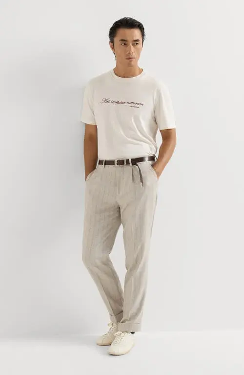 Brunello Cucinelli Striped Cashmere And Silk Diagonal Flannel Trousers With Pince