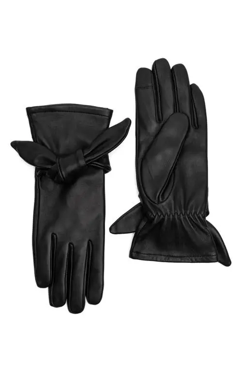 FRANCES VALENTINE Bow Leather Gloves - Black