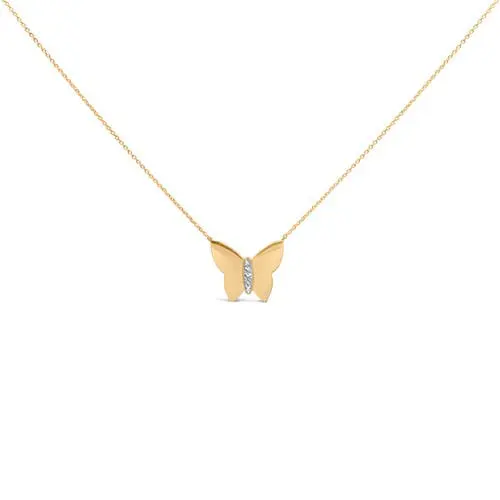 HAUS OF BRILLIANCE Gold Vermeil Diamond Accent Butterfly Pendant Necklace - Silver