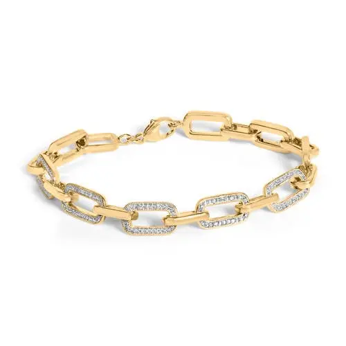 HAUS OF BRILLIANCE Gold Vermeil 1/10 Cttw Diamond Bold Paperclip Link Bracelet - Silver