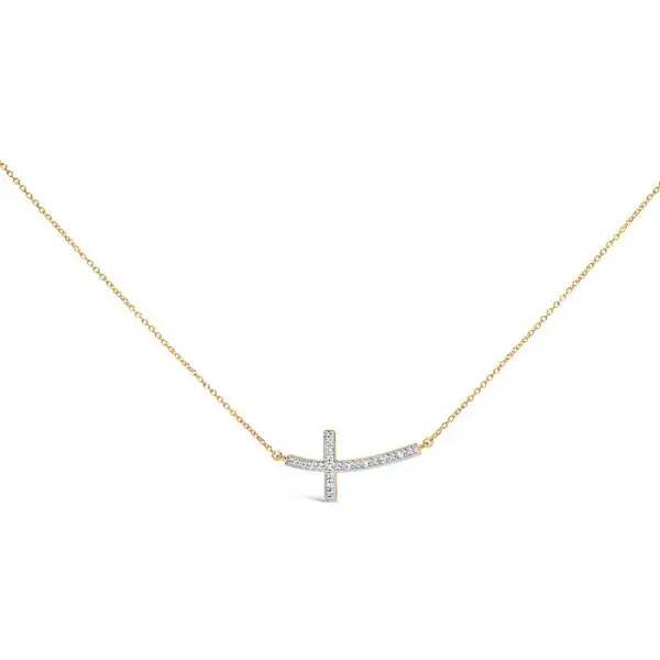 HAUS OF BRILLIANCE Gold Vermeil Diamond Accent Cross Bar Necklace - Silver