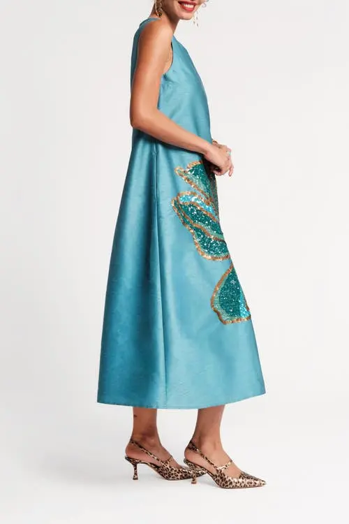 FRANCES VALENTINE Alice Midi Dress Fringed Tulip