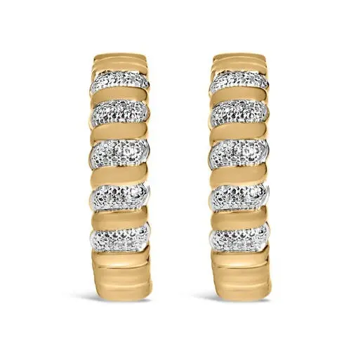HAUS OF BRILLIANCE Gold Vermeil 1/10 Cttw Diamond Ribbed Design Hoop Earrings - Silver