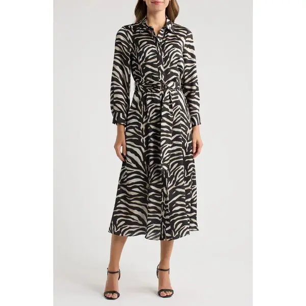 Julia Jordan Zebra Print Long Sleeve Midi Shirtdress