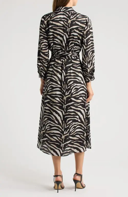 Julia Jordan Zebra Print Long Sleeve Midi Shirtdress