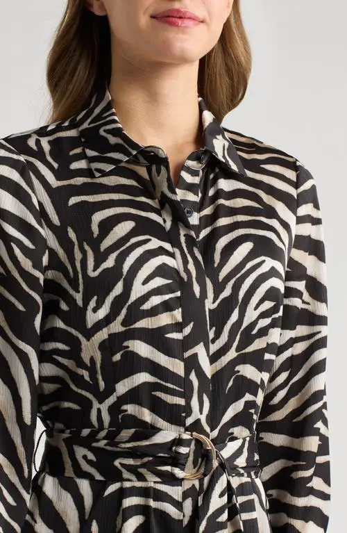 Julia Jordan Zebra Print Long Sleeve Midi Shirtdress