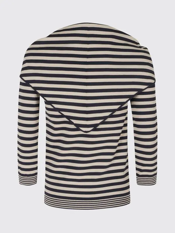 Max Mara Slim Fit Striped Wool Crewneck Jumper With Pussy-bow Neck - Gray