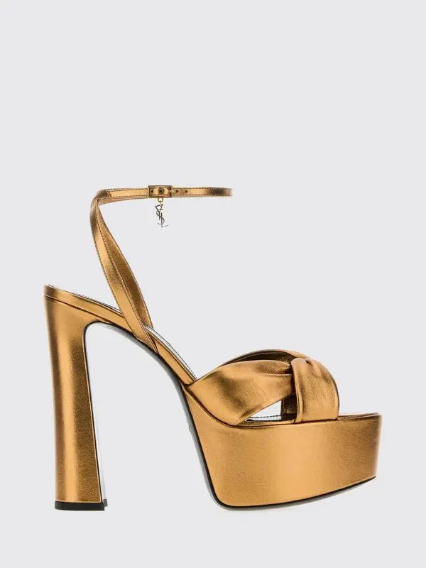 Saint Laurent Franciane Satin Platform Sandals With High Heel - Gold
