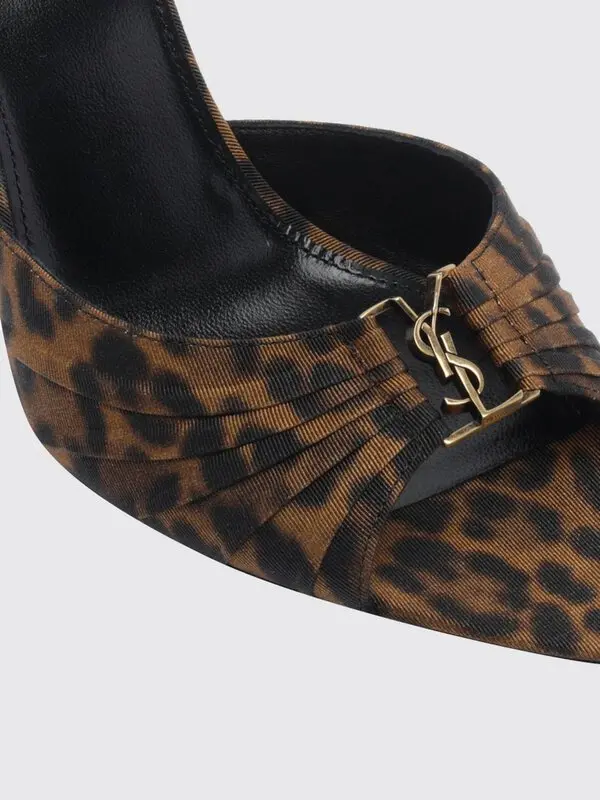 Saint Laurent Babylone Animalier Satin High-heel Mules - Cream