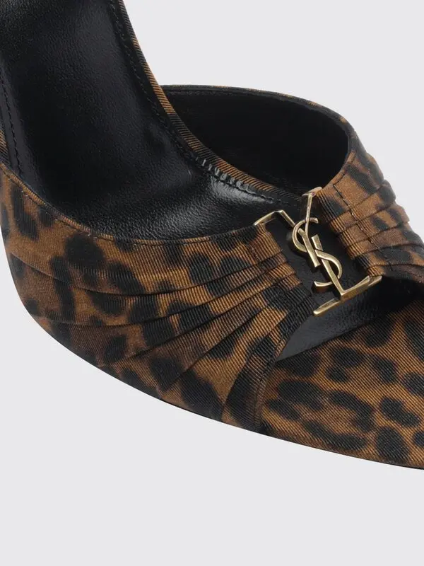 Saint Laurent Babylone Animalier Satin High-heel Mules - Cream