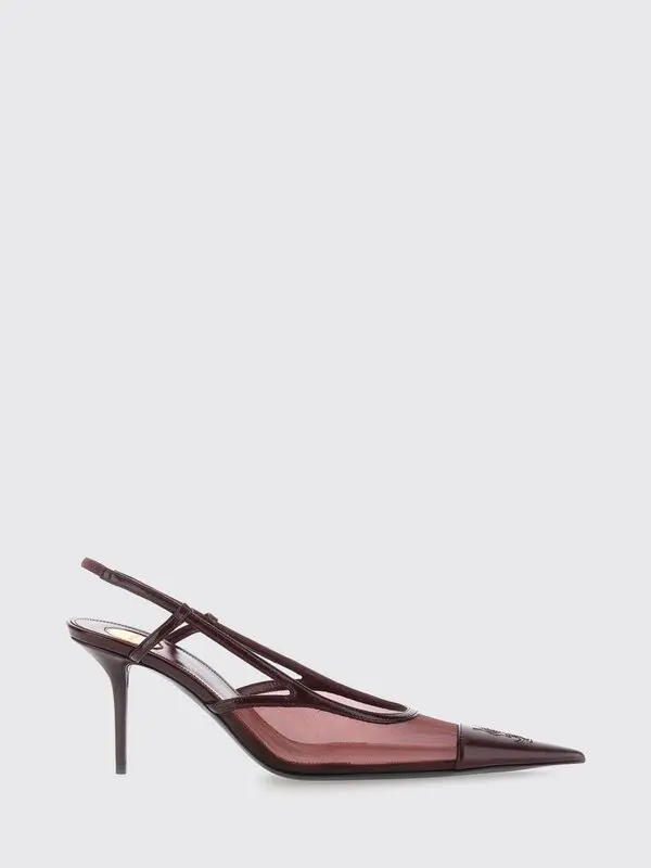 Saint Laurent Renee Mesh And Leather Slingback Pumps With Monogram And Mid Heel - Red