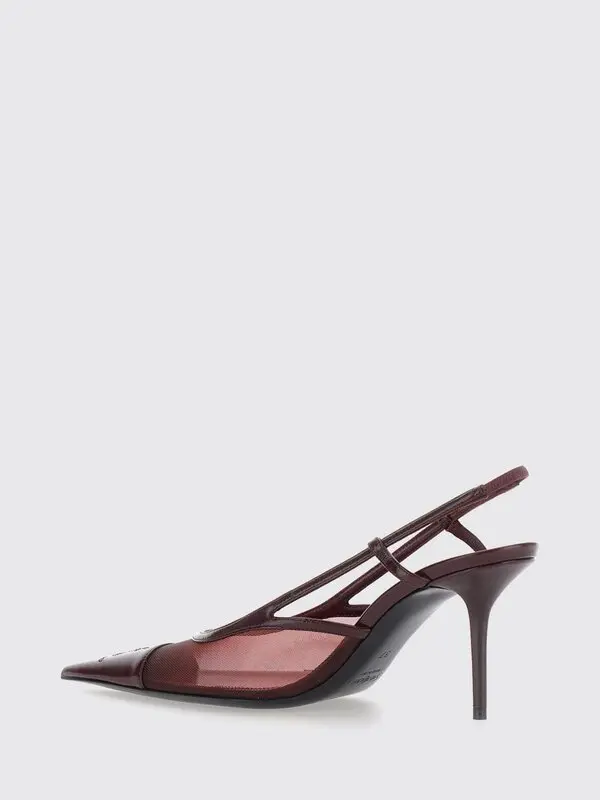 Saint Laurent Renee Mesh And Leather Slingback Pumps With Monogram And Mid Heel - Red