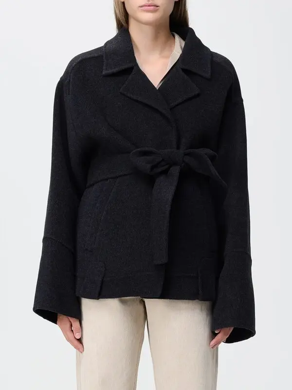 Khaite Short Wool Robe Coat With Waist Belt And Dropped Shoulders - Grey