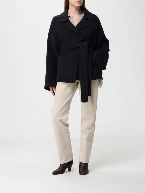Khaite Short Wool Robe Coat With Waist Belt And Dropped Shoulders