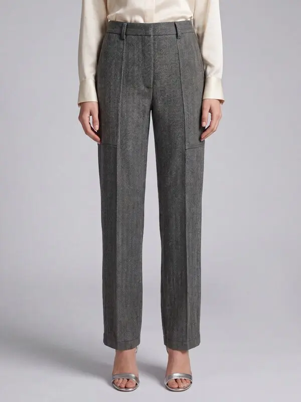 FORTE_FORTE Straight-leg Viscose-blend Trousers With Chevron Pattern And Pleats